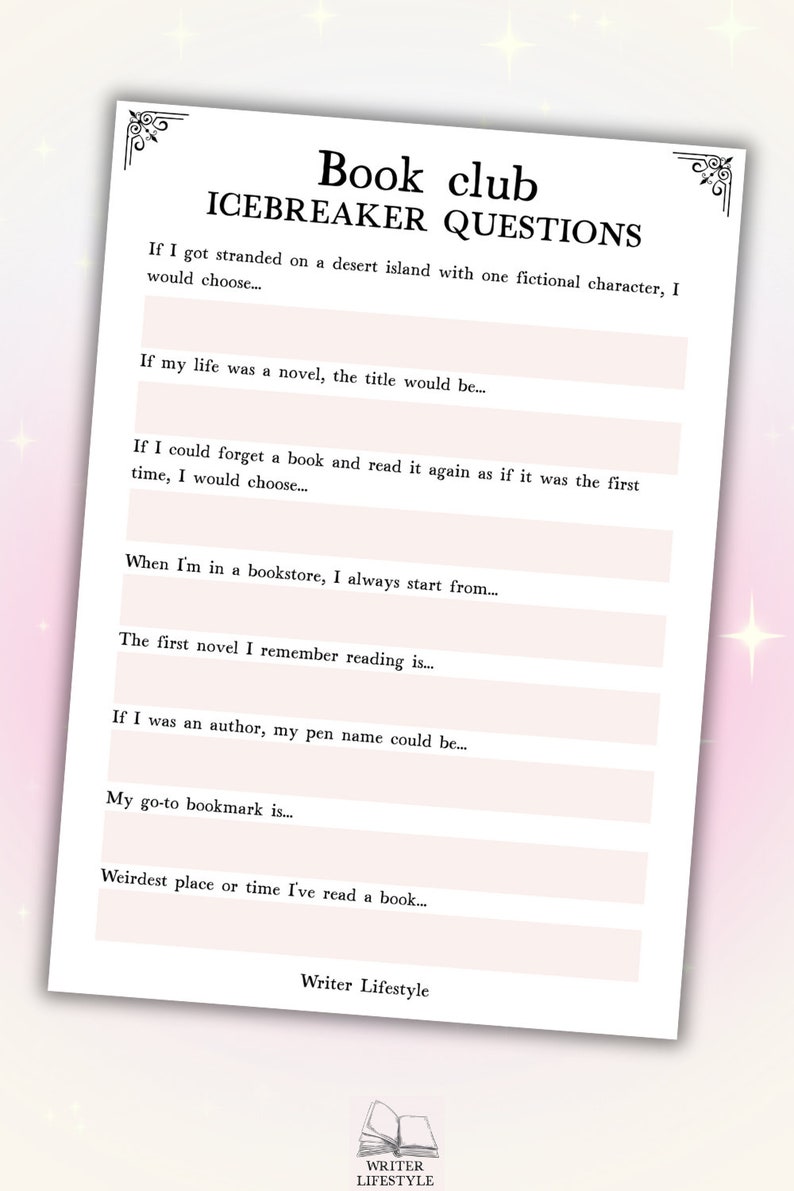 Icebreaker Questions for Book Club, Printable Get to Know Activity PDF ...