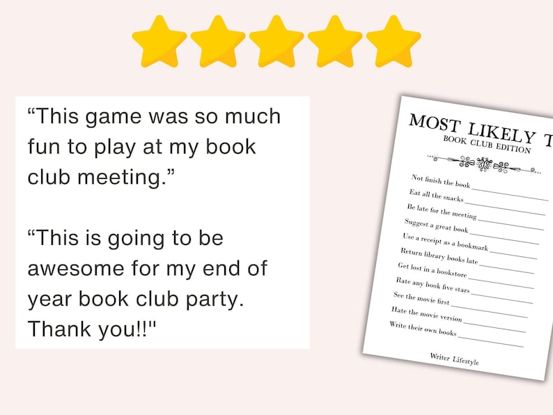 Printable Game "most Likely To" for Your Book Club Meeting Activities ...