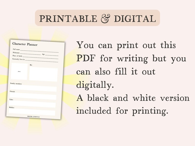 Nanowrimo Character Creation Worksheet for Preptober, Creative Writing ...
