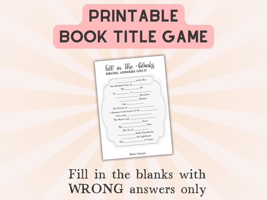 Fun Fill in the Blanks Game for Bookworms, Fill Out the Classic Novel ...