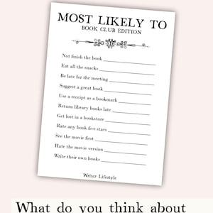 Book Club Game Printable most Likely To, Fun Party Games for Adults ...