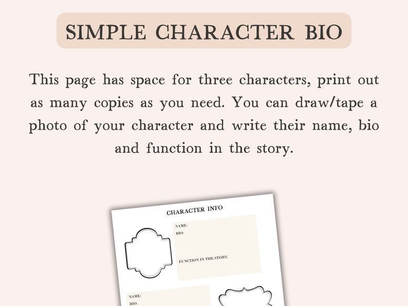 Character Printables for Writers, Character List and Bio Worksheets for ...