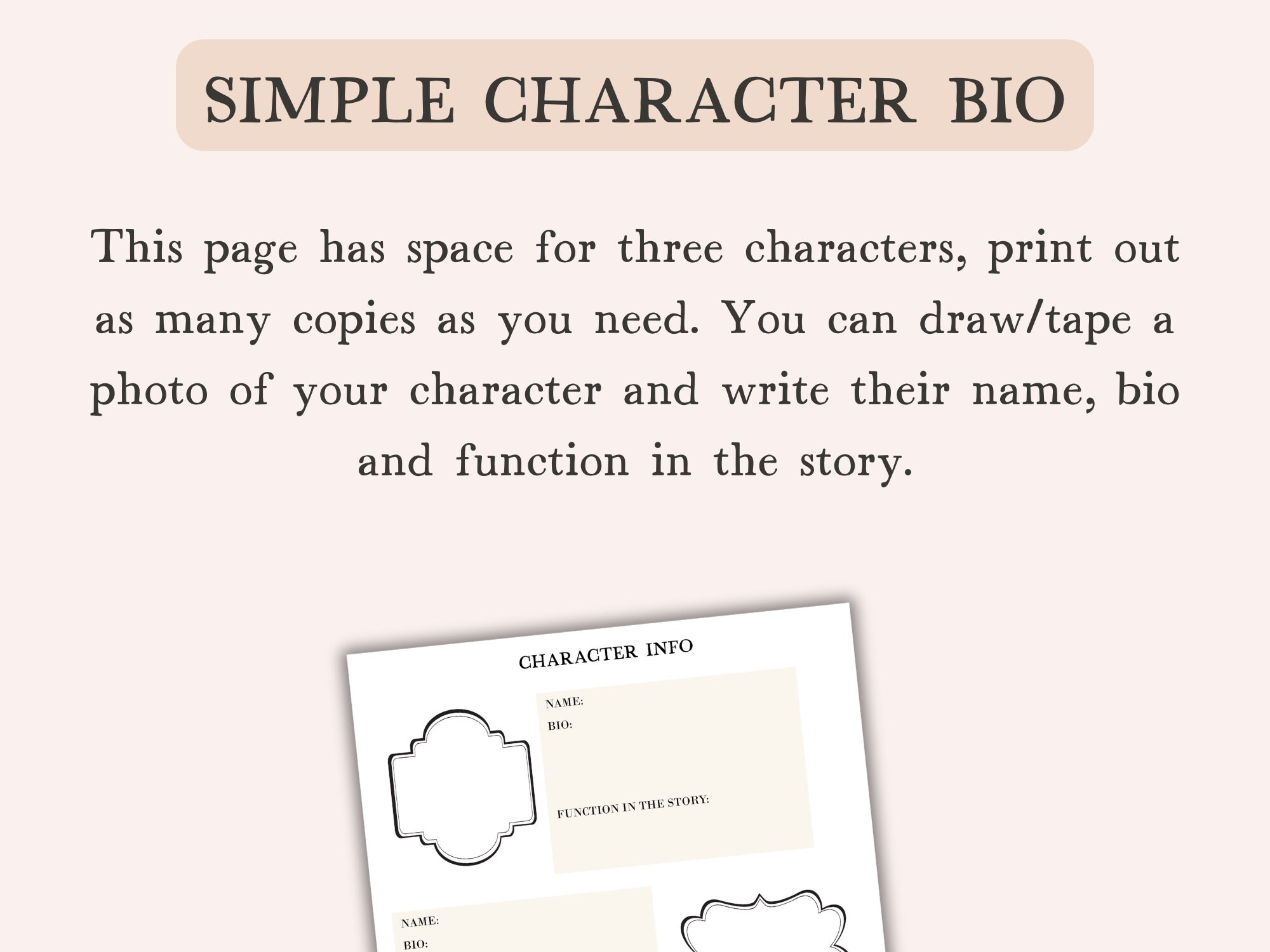 Character Printables for Writers, Character List and Bio Worksheets for ...