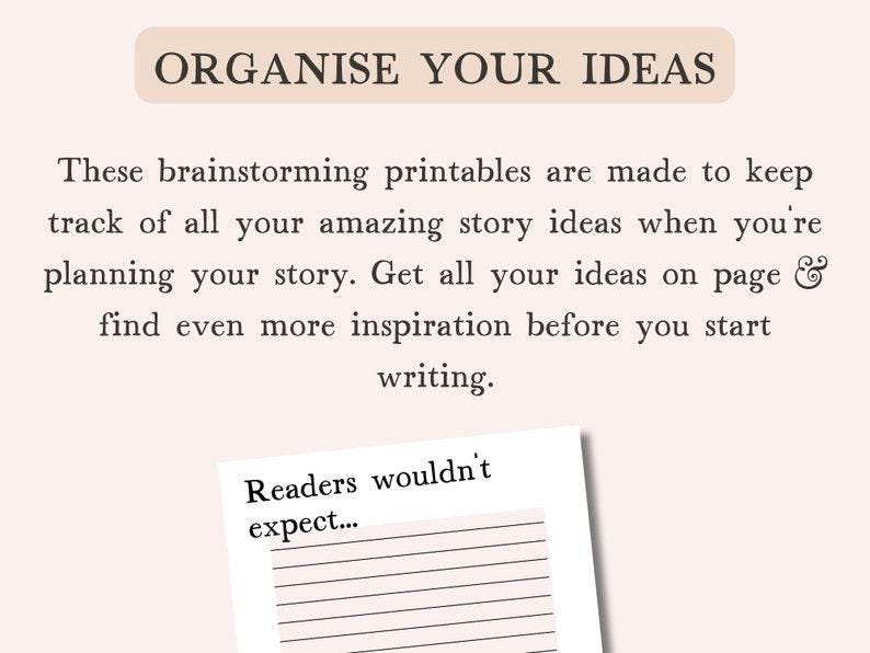 Brainstorming Printables for Writers, Story Idea Organizer for Authors ...