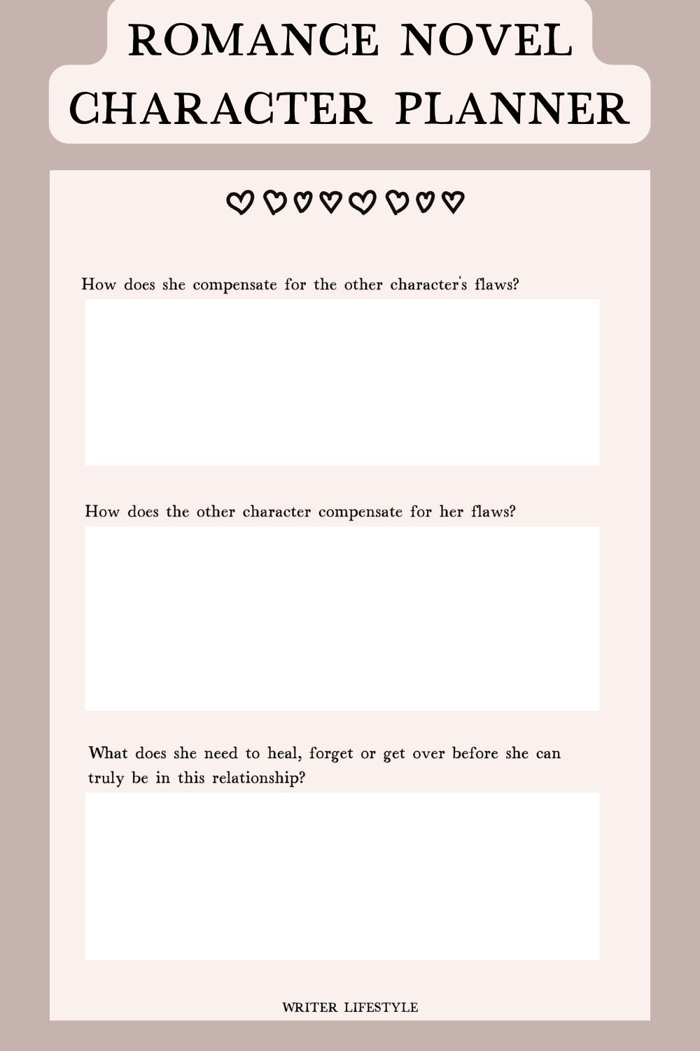 Character Planner for Romance Novels, Interactive and Printable ...