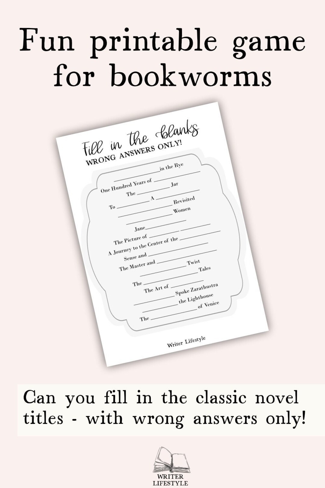 Fun Fill in the Blanks Game for Bookworms Fill Out the - Etsy