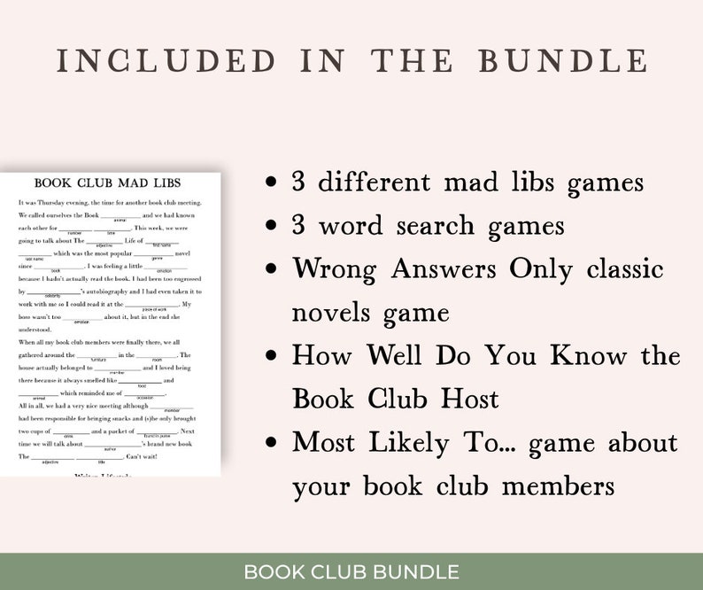 Printable Game Bundle for Book Clubs, Bookworm Party Games, Book Club ...