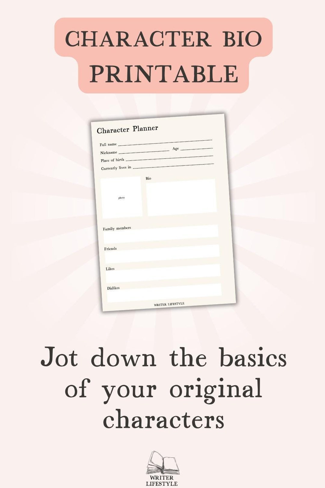 Nanowrimo Character Creation Worksheet for Preptober, Creative Writing ...