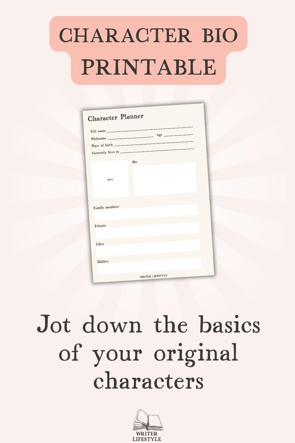 Nanowrimo Character Creation Worksheet for Preptober, Creative Writing ...