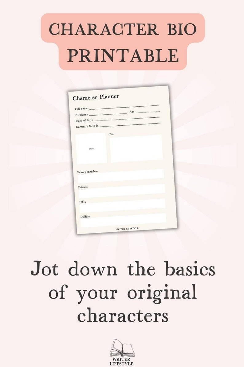 Nanowrimo Character Creation Worksheet for Preptober, Creative Writing ...