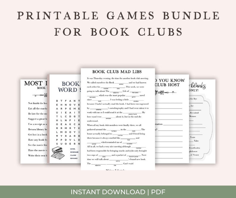 Printable Game Bundle for Book Clubs Bookworm Party Games - Etsy