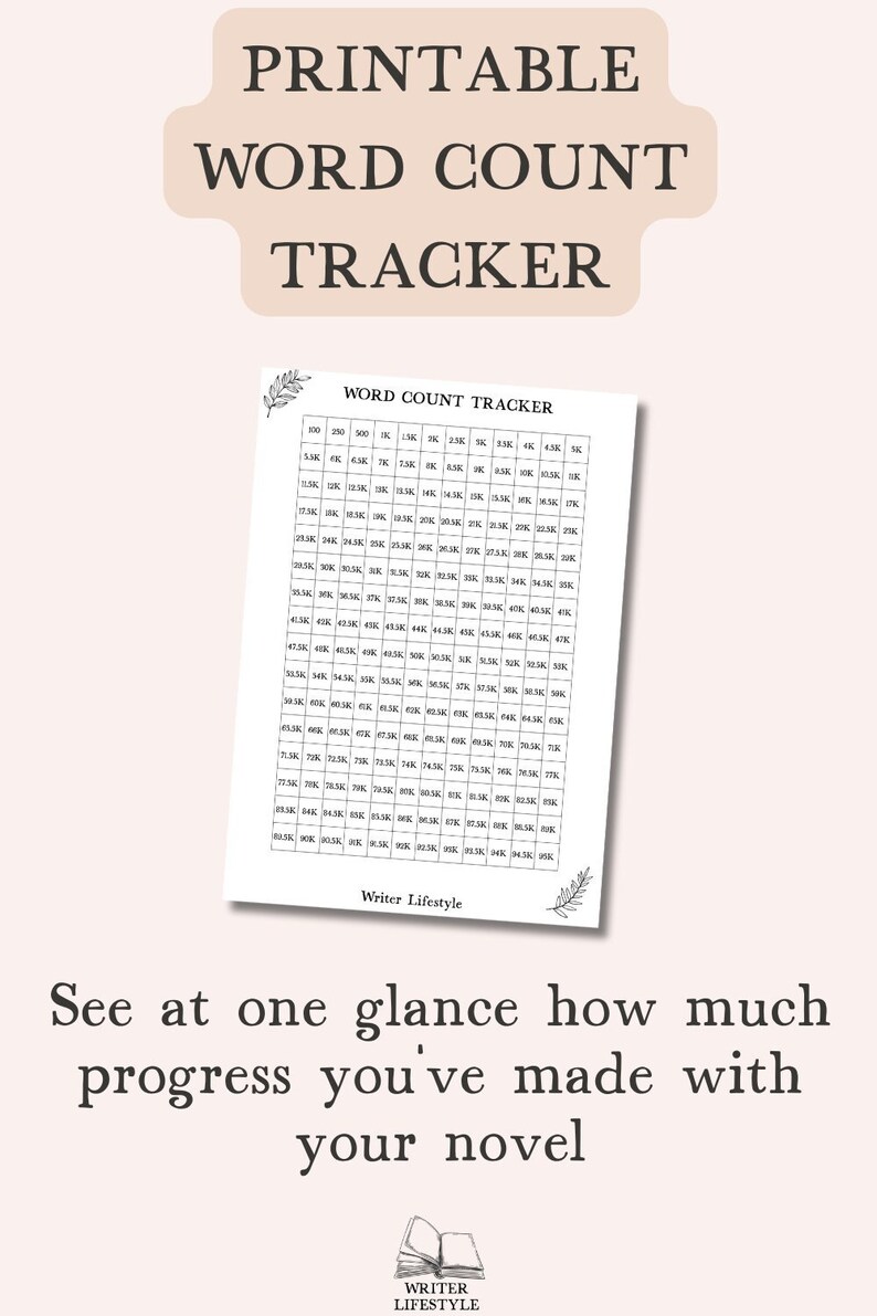 Word Count Tracker for Writers, Printables for Writing a Book ...