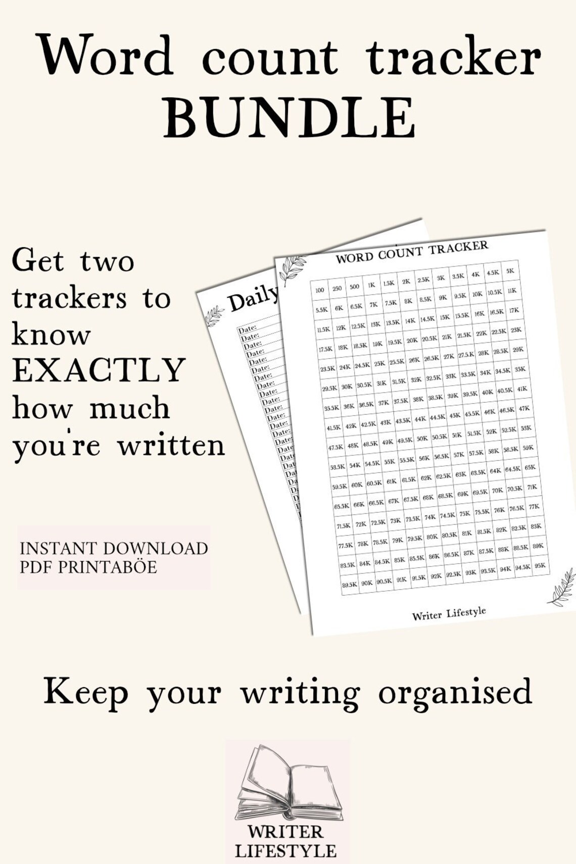 Word Count Printable Bundle Daily Word Count Tracker Writing - Etsy