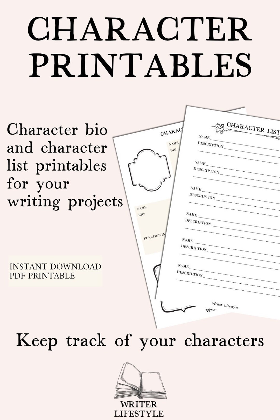 Character Printables for Writers, Character List and Bio Worksheets for ...