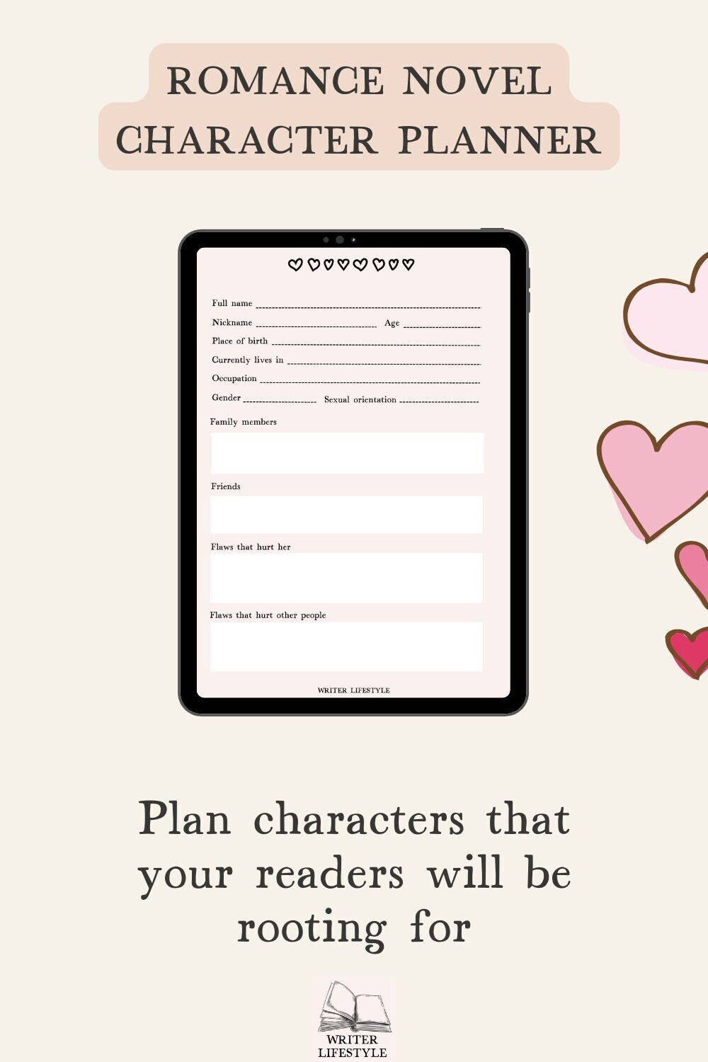 Character Planner for Romance Novels, Interactive and Printable ...