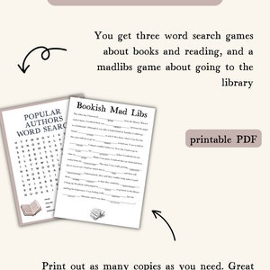 Printable Party Games for Bookworms Bookish Word Search and - Etsy