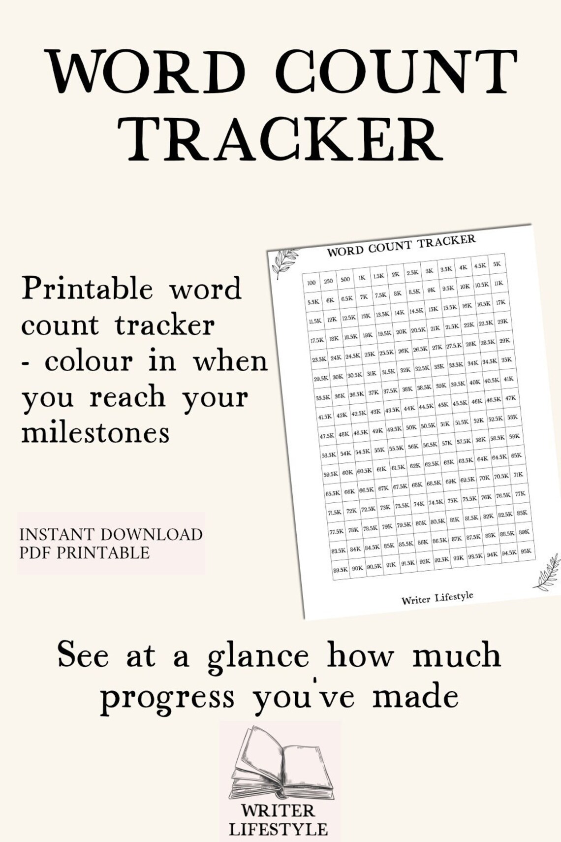 Word Count Tracker for Writers Printables for Writing a Book - Etsy