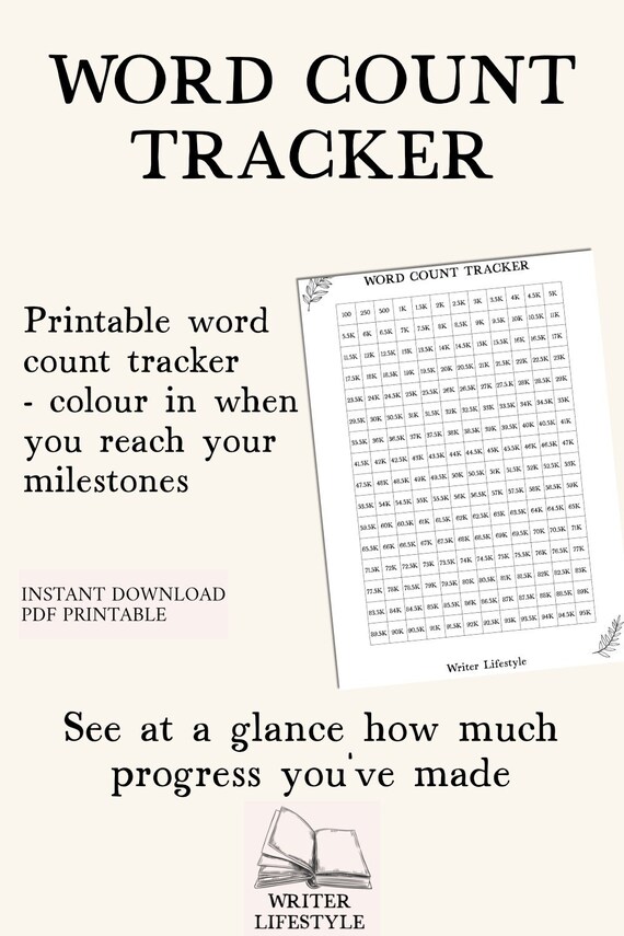 Word Count Tracker for Writers Printables for Writing a Book - Etsy