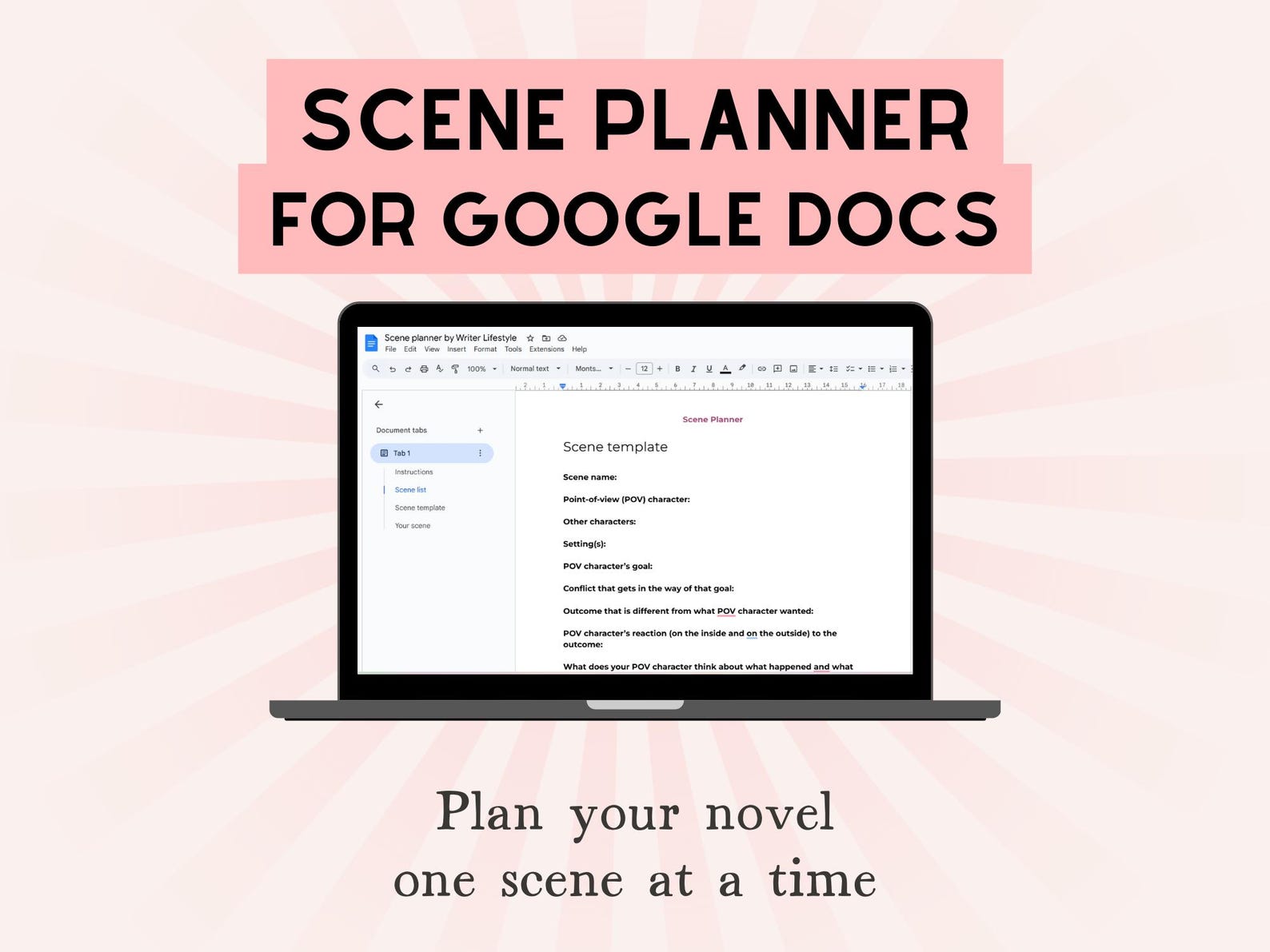 Google Docs Scene Planner for Plotting a Novel, Novel Writing Outline ...