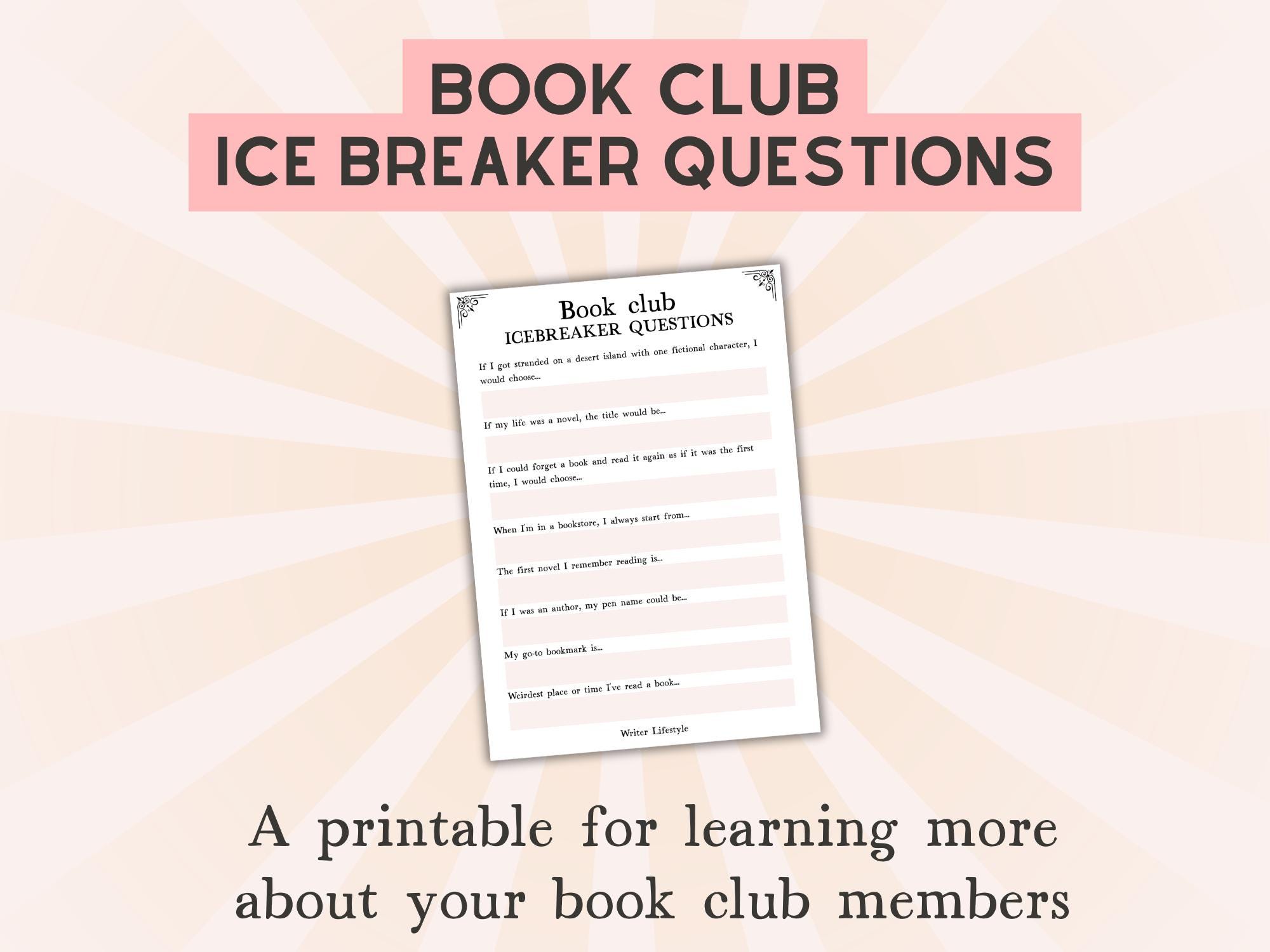 Icebreaker Questions for Book Club, Printable Games for Reading Group ...