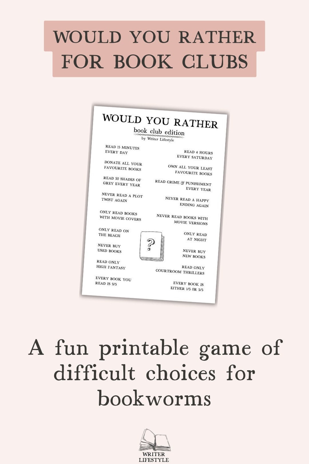 Would You Rather Game for Book Clubs, Printable Icebreaker Activities ...