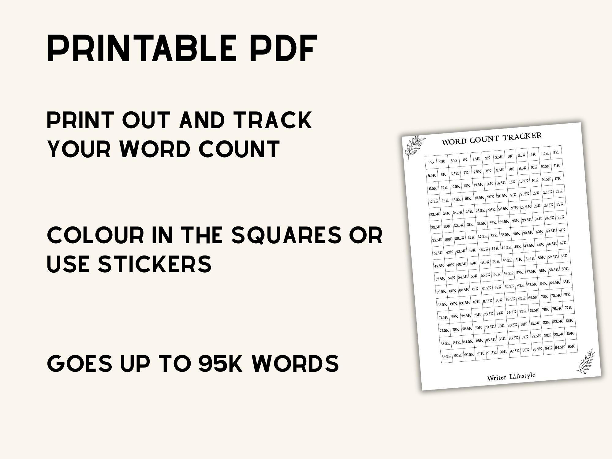 Printable Word Count Tracker for Writers PDF - Etsy