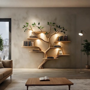 Rustic Tree Wall Shelf Wooden Tree Bookshelf Live Edge Floating Wall ...