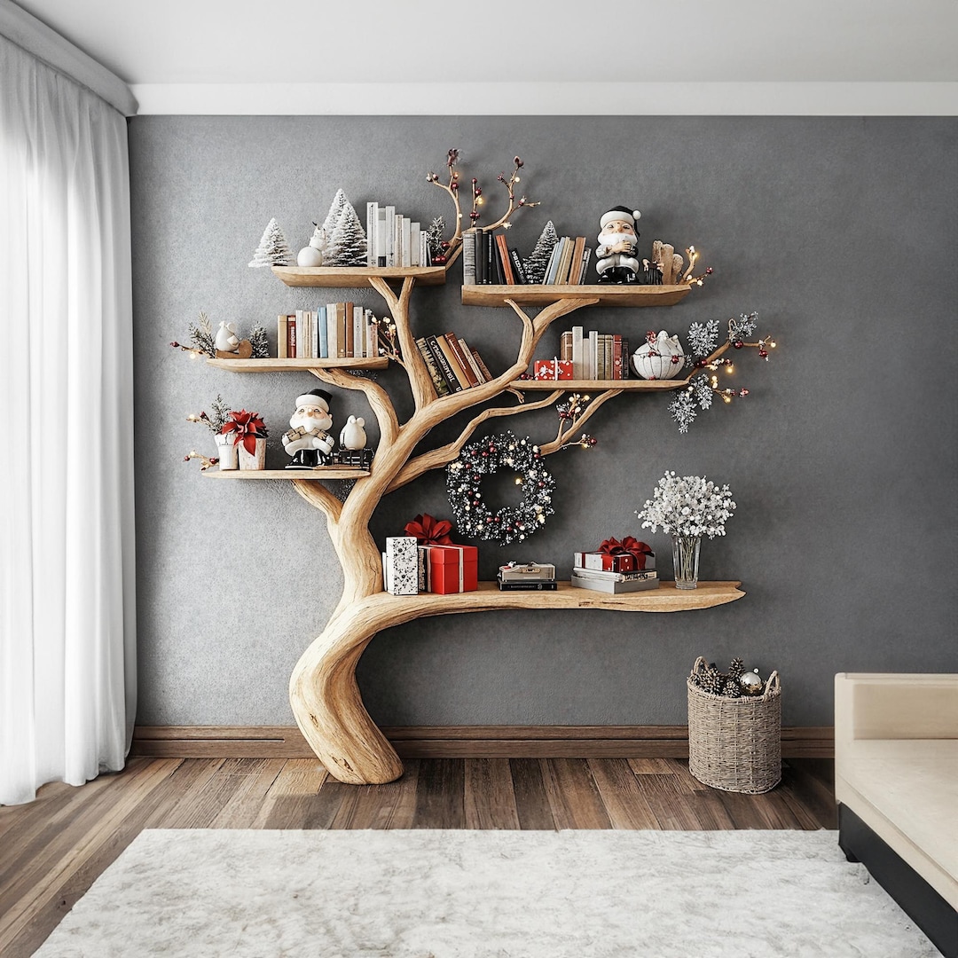Christmas Tree Bookcase Wall Mount Bookshelf Xmas Montessori Bookshelf ...