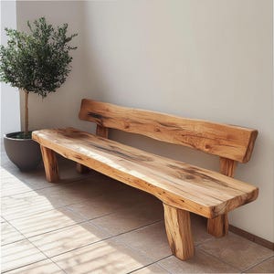 Rustic Bench Solid Wood Long Backrest Outdoor Garden Bench Entryway ...