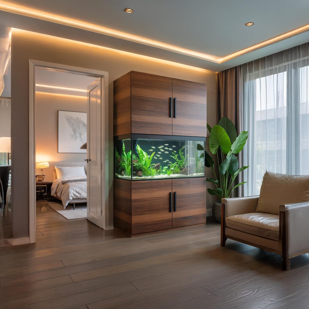 Modern Rustic Vertical Fish Tank Unit Natural Wood Aquarium Cabinet ...