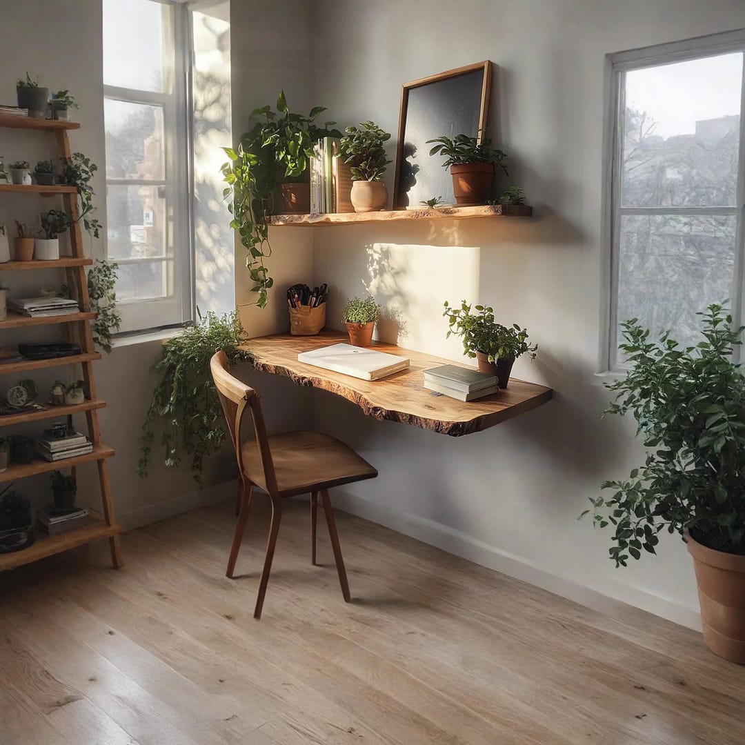 Handmade Rustic Live Edge Floating Desk Solid Wood Table Shelf Desk ...