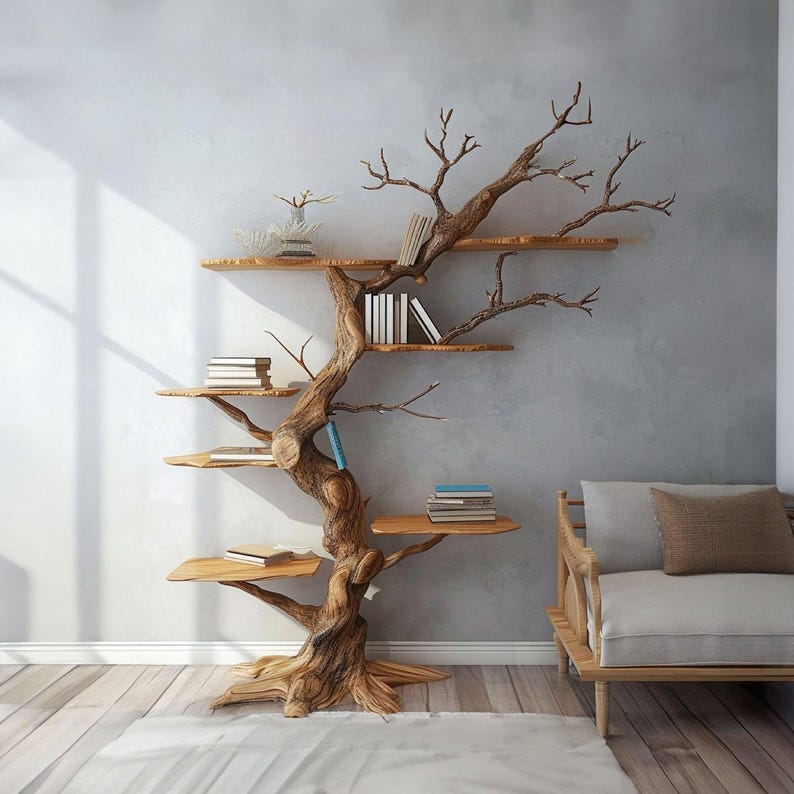 Tree Branch Floating Shelves Live Edge Solid Wood Tree Bookcase ...