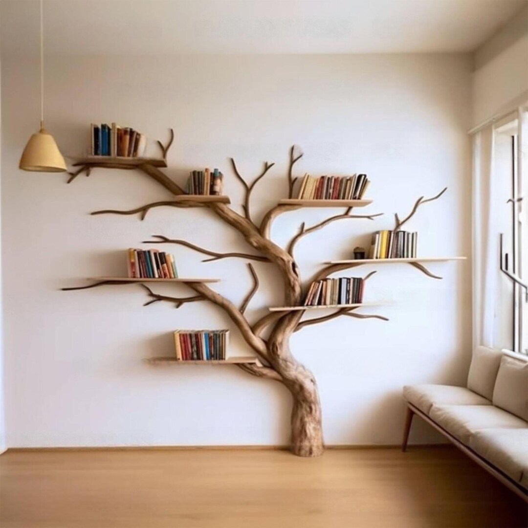 Tree Branch Bookshelf Custom Size Shelf Solid Wood Live Edge Floating ...
