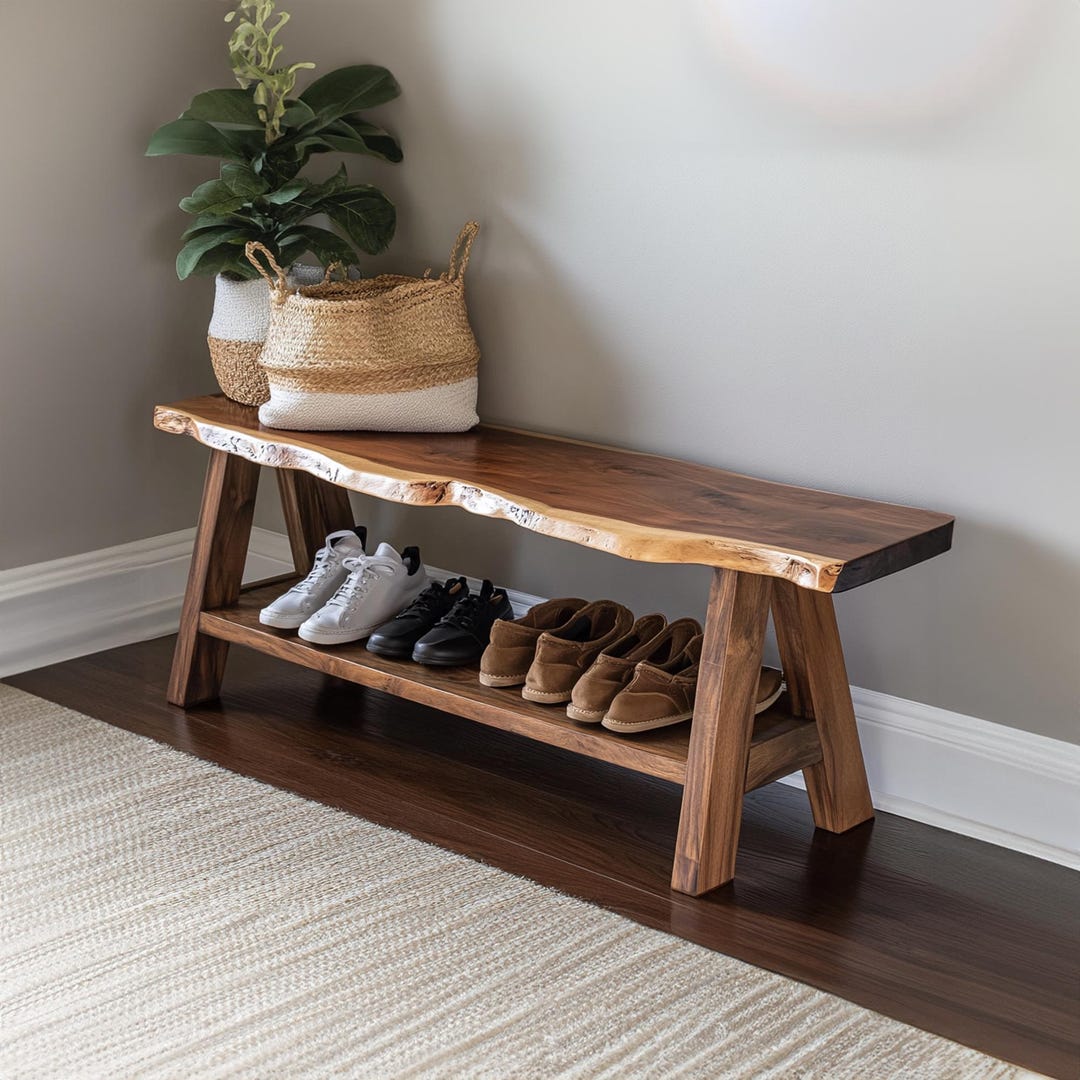 Handmade Bench With Storage Hallway Bench Midcentury Entryway Woven ...