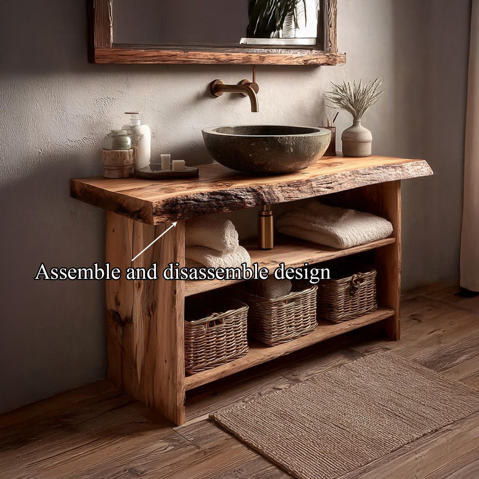 Rustic Bathroom Vanity Floating Farmhouse Sink Cabinet Wall Mounted ...