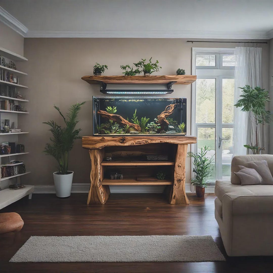 Handmade Wooden Aquarium Stand Custom Fish Tank Natural Wood Shelf ...