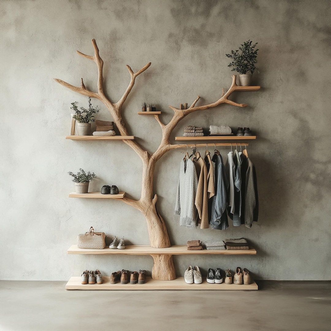 Tree Branch Coat Rack With Shelf Wall Mount Coat Rack Standing Shoe ...