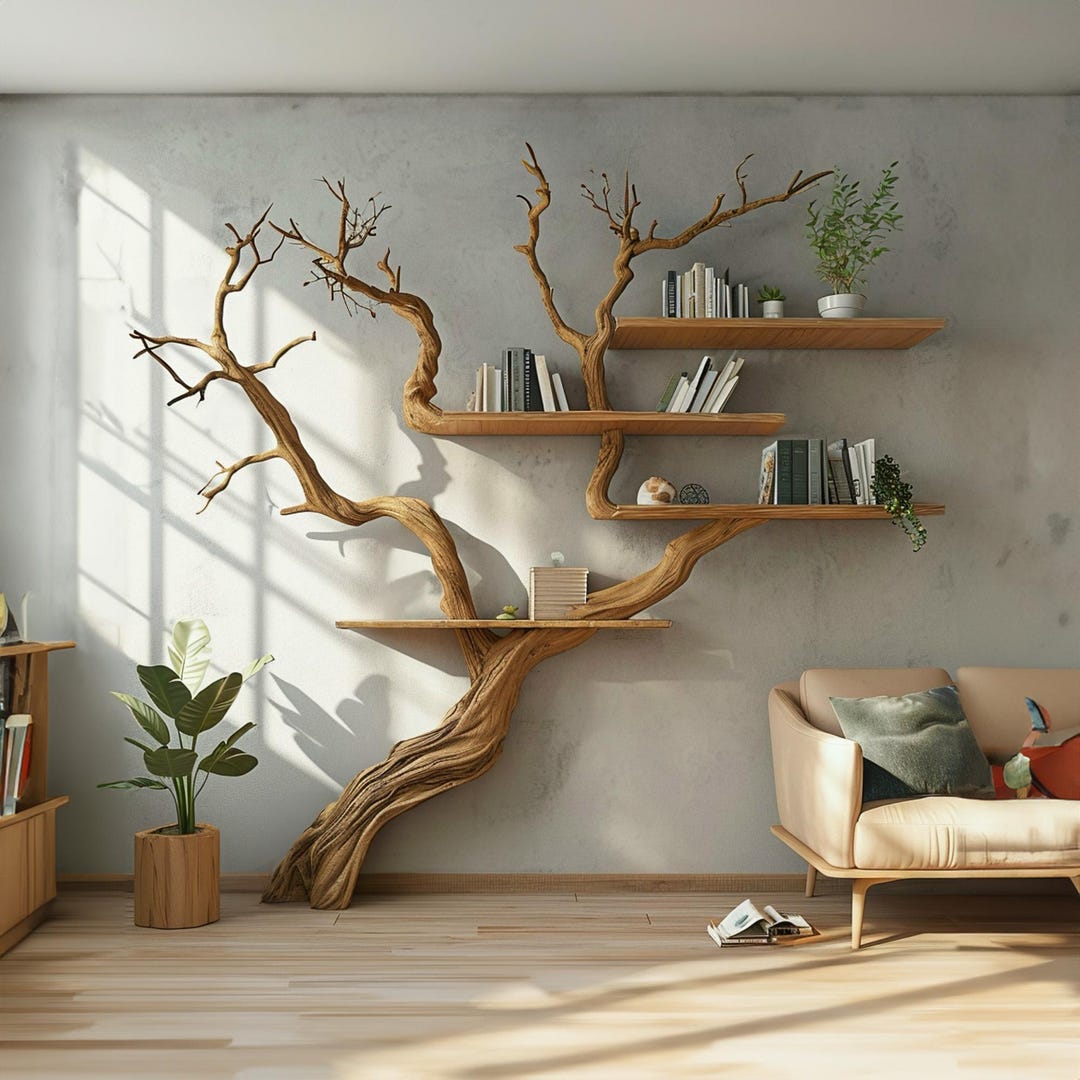 Tree Branch Shelf Wall Mount Bookshelf Custom Bookcase Driftwood Shelf ...