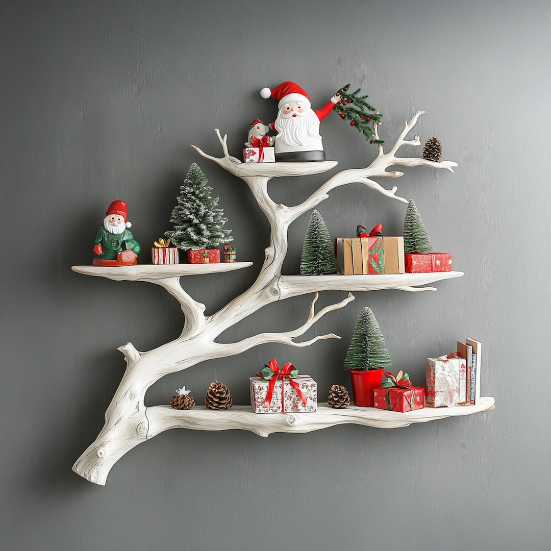 Wall Mounted Tree Floating Shelf Bookcase Solid Wood Driftwood Branch ...