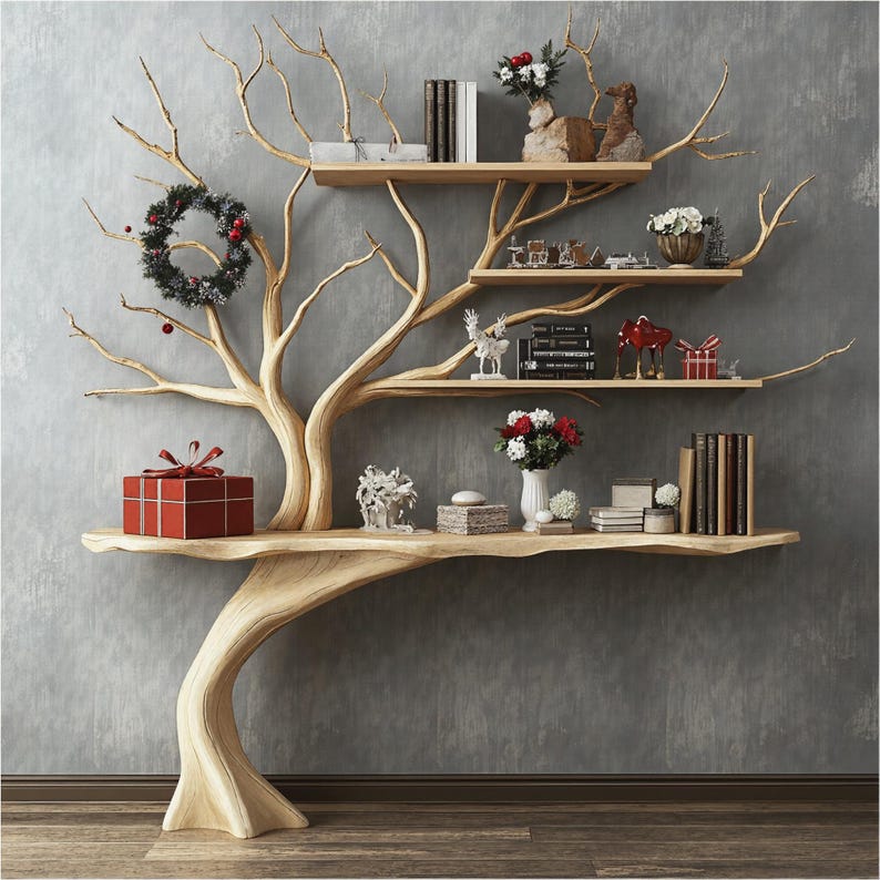 Narrow Console Table With Tree Branch Shelves Solid Wood Table ...