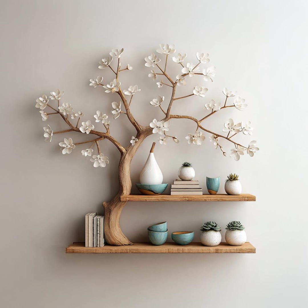 Handmade Tree Branch Wall Shelf Rustic Floating Bookshelf Wooden Tree ...