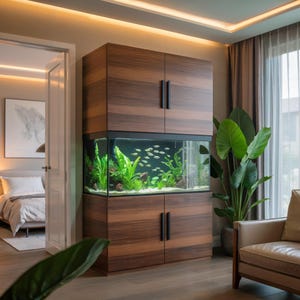 Modern Rustic Vertical Fish Tank Unit Natural Wood Aquarium Cabinet ...