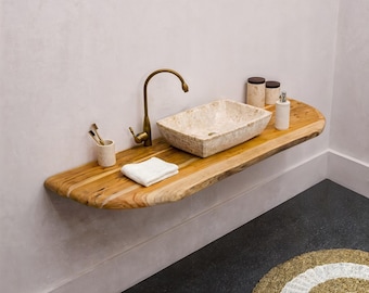 Live Edge Bathroom Shelves, Custom Natural Bathroom Sink Vanity, Unique ...