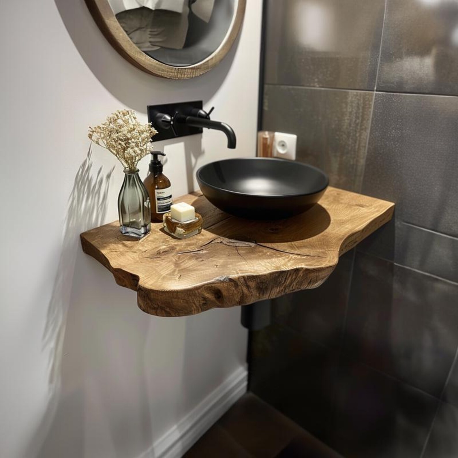 Handcraft Unique Bathroom Rustic Floating Vanity Live Edge Shelf Vanity ...