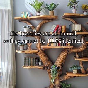 Tree Floating Book Shelf Wall Mount Solid Wood Walnut Bookcase Decor ...