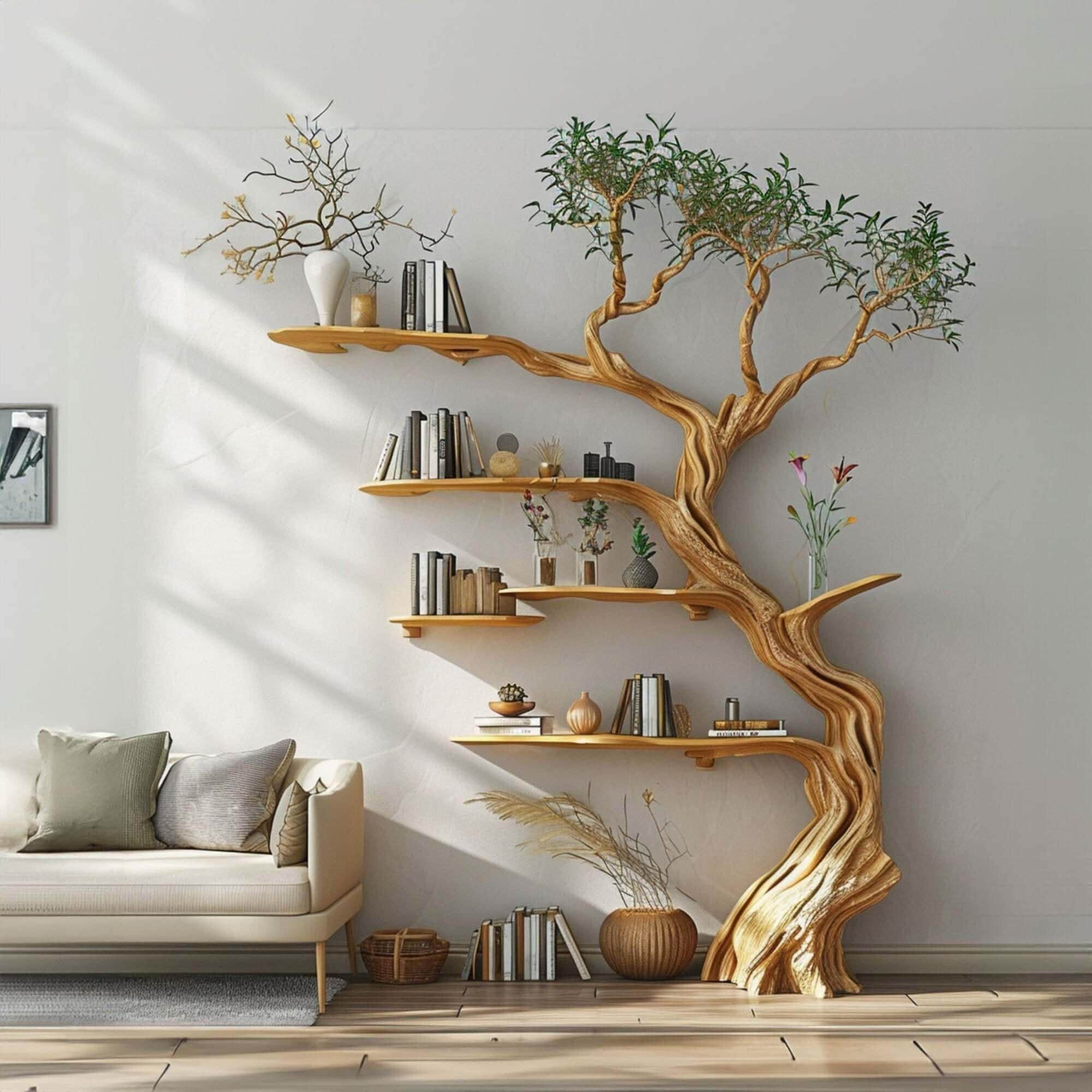 Tree Branch Floating Shelves Live Edge Solid Wood Tree Bookcase ...
