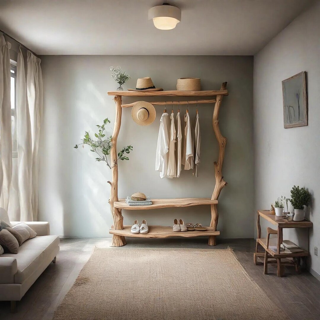 Handmade Wooden Tree Branch Coat Rack Rustic Modern Entryway Organizer ...