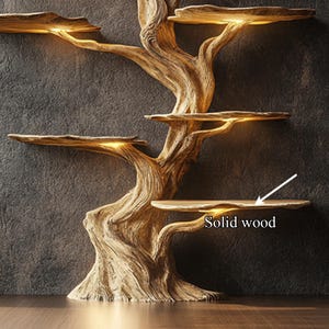 Handmade Tree Branch Bookshelf Rustic Wooden Wall Mounted Shelf Nursery ...