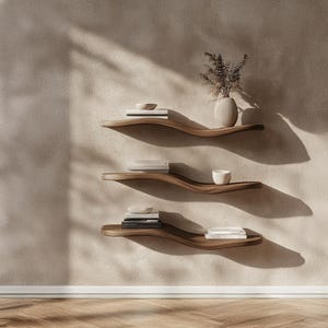 Wavy Floating Shelf Wood Floating Shelf Mid Century Decor Custom Wall ...