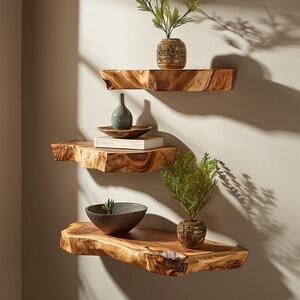 Custom Floating Corner Wall Shelf Live Edge Floating Shelf Wooden ...